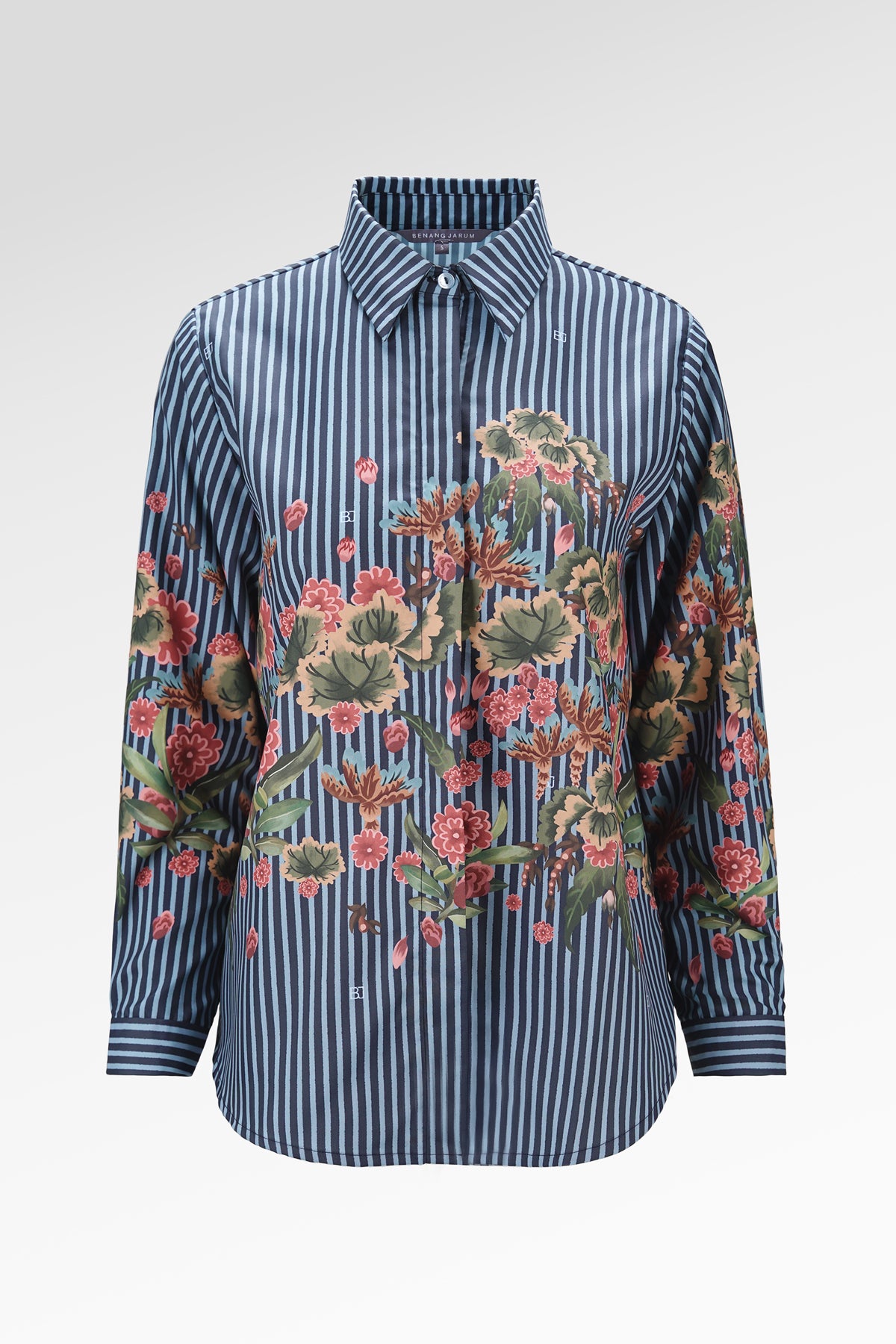 Selena Basic Shirt - Navy Peony – Benang Jarum